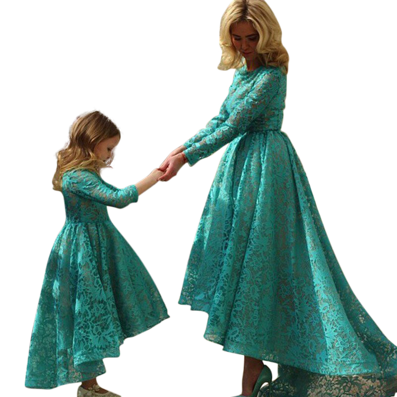 Green Lace High-low Mother And Daughter Match Prom Dress Wedding Dress ...