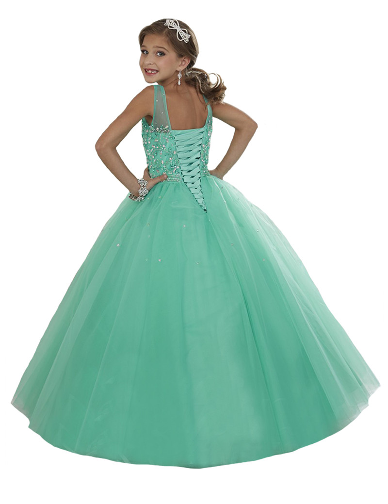 Crystal Beading Girls Pageant Dresses Mint Green Tulle Flower Girls ...