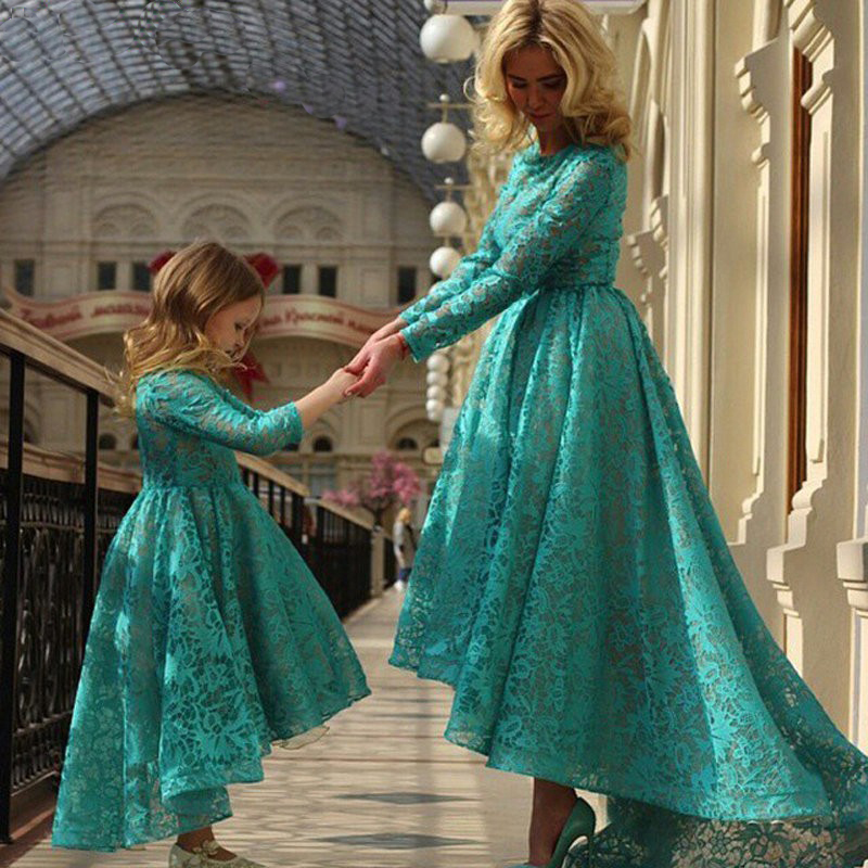 Green Lace High-low Mother And Daughter Match Prom Dress Wedding Dress ...